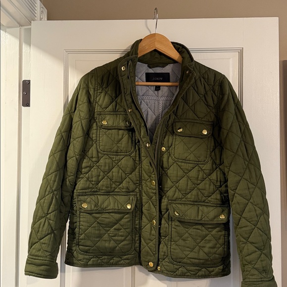 J. Crew | Jackets & Coats | J Crew Olive Quilted Jacket With Brass ...